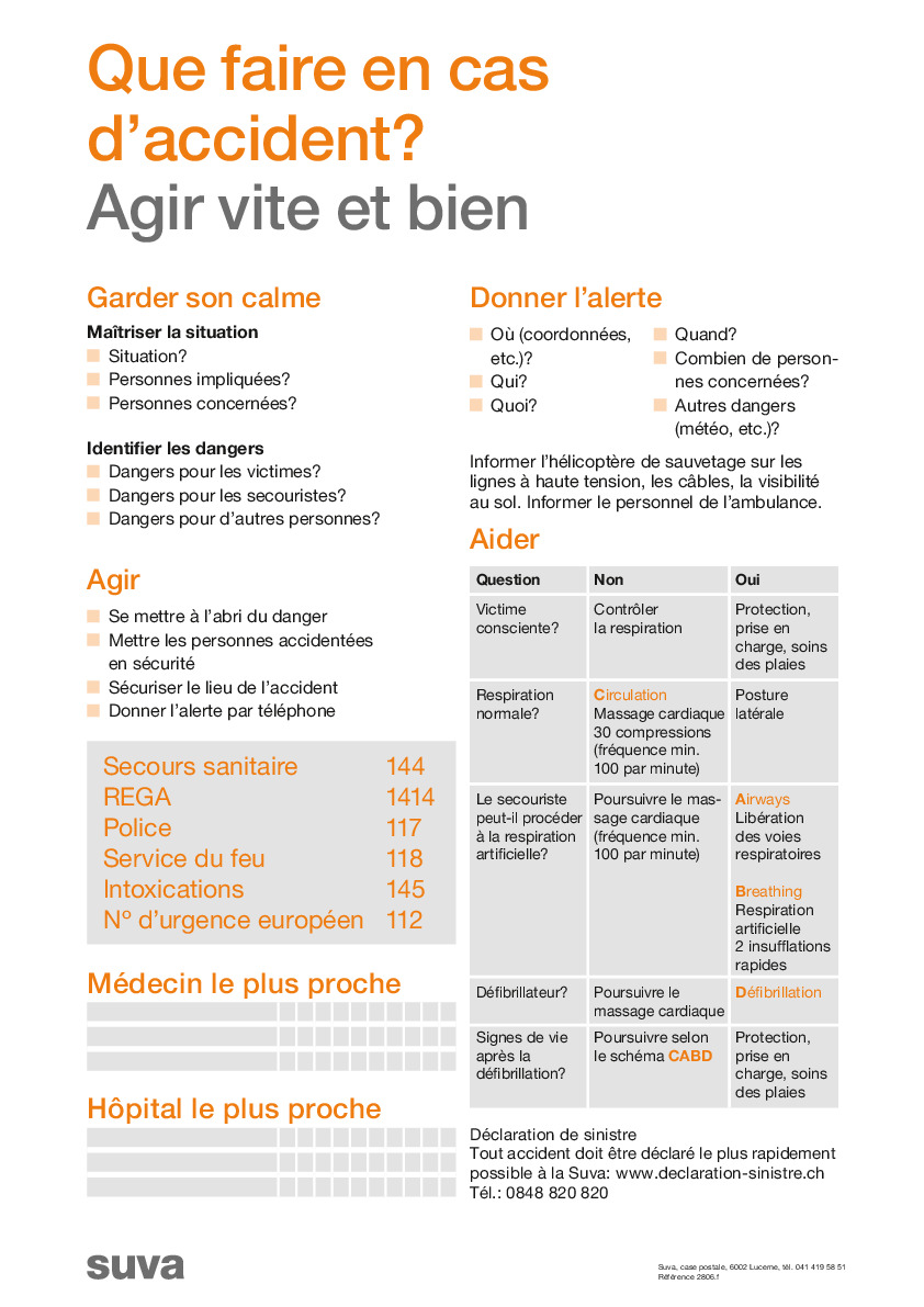 Que faire en cas d’accident? Agir rapidement et correctement