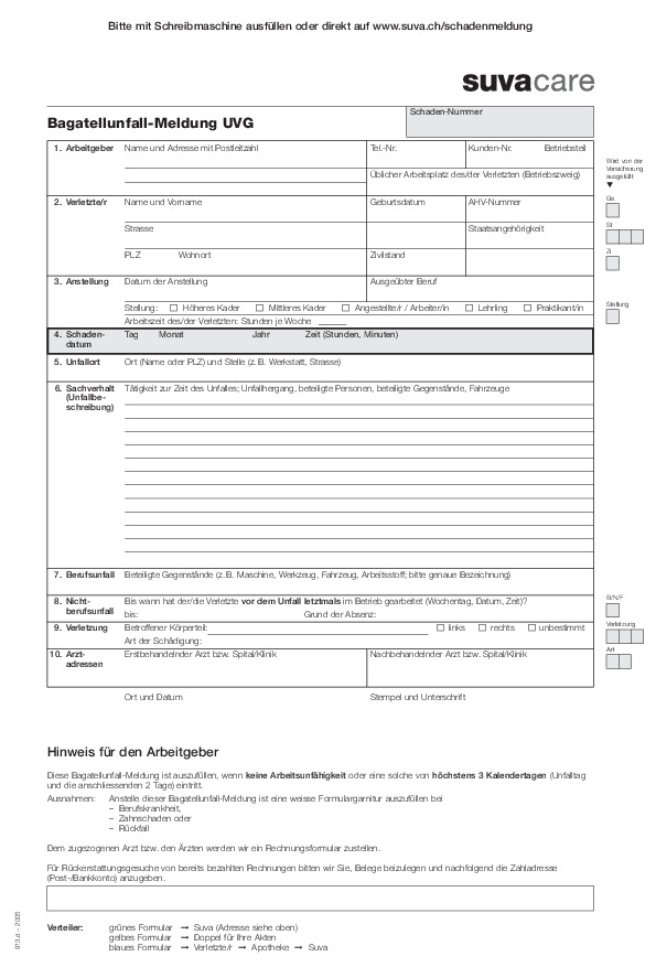 Schadenmeldung (UVG) | Formular der Suva